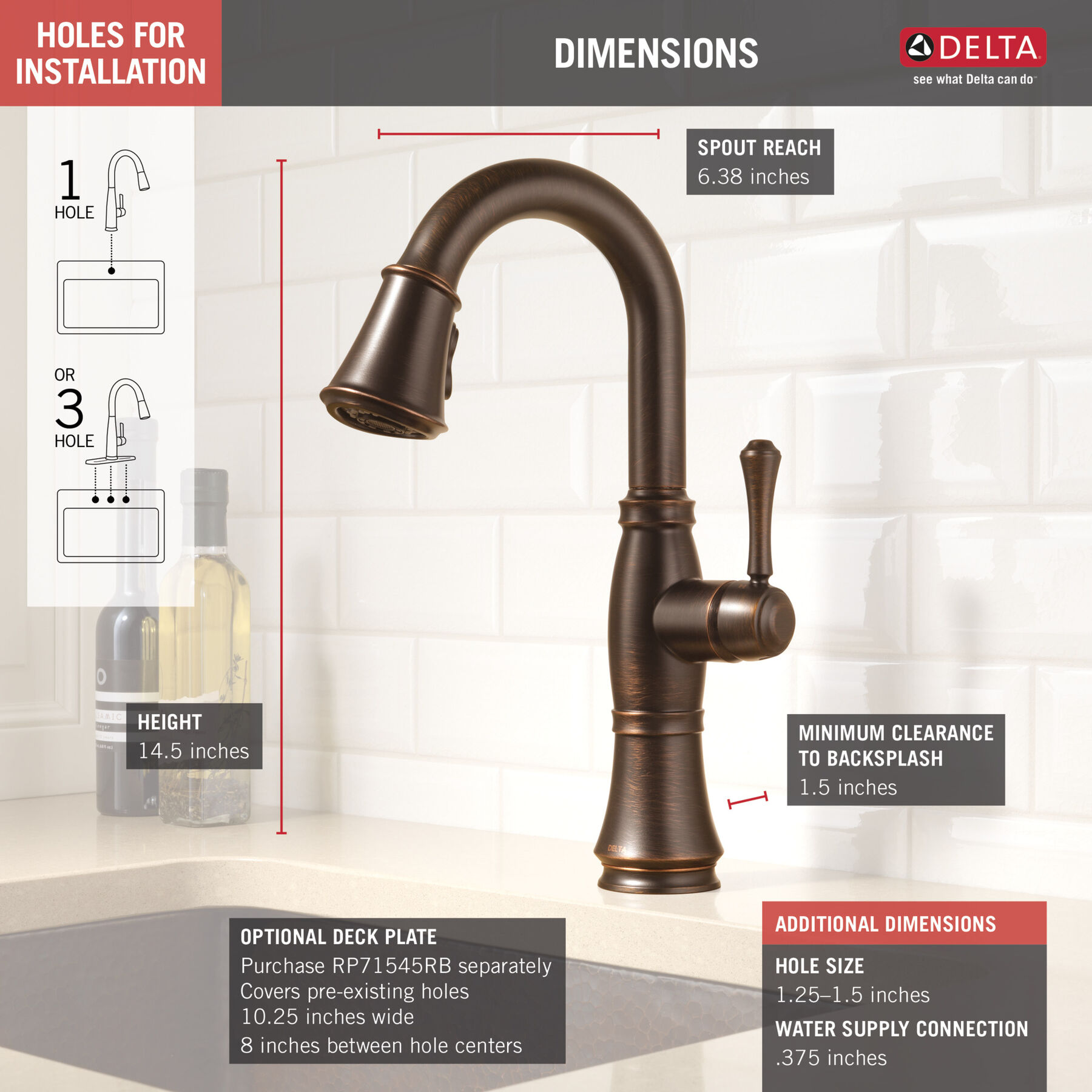 Prep Faucet 1L (Recertified) in Venetian Bronze 9997-RB-DST-R | Delta ...