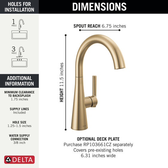 Single Handle Bar Prep Faucet in Champagne Bronze 14882LF-CZ | Delta Faucet