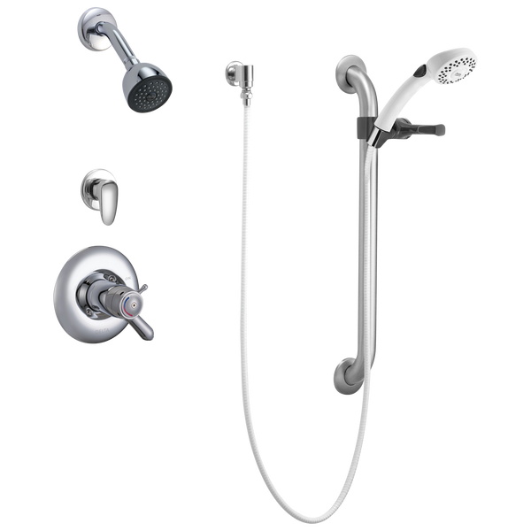 Universal Dual Shower Trim Diverter Hand Shower and Grab Bar in Chrome ...