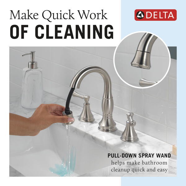 Two Handle Widespread Pull Down Bathroom Faucet in Stainless 3597-SSPD-DST | Delta Faucet