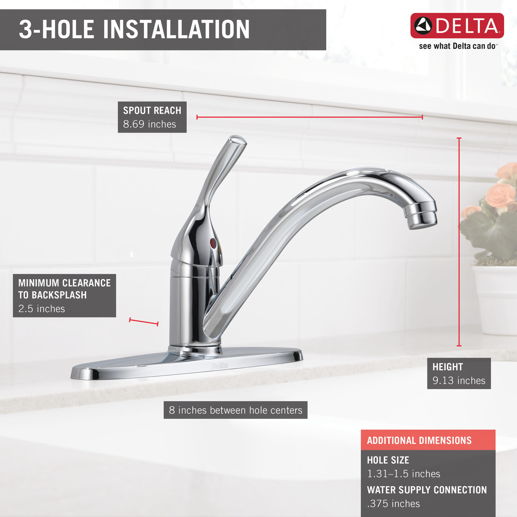 Single Handle Kitchen Faucet in Chrome 100-DST-L | Delta Faucet