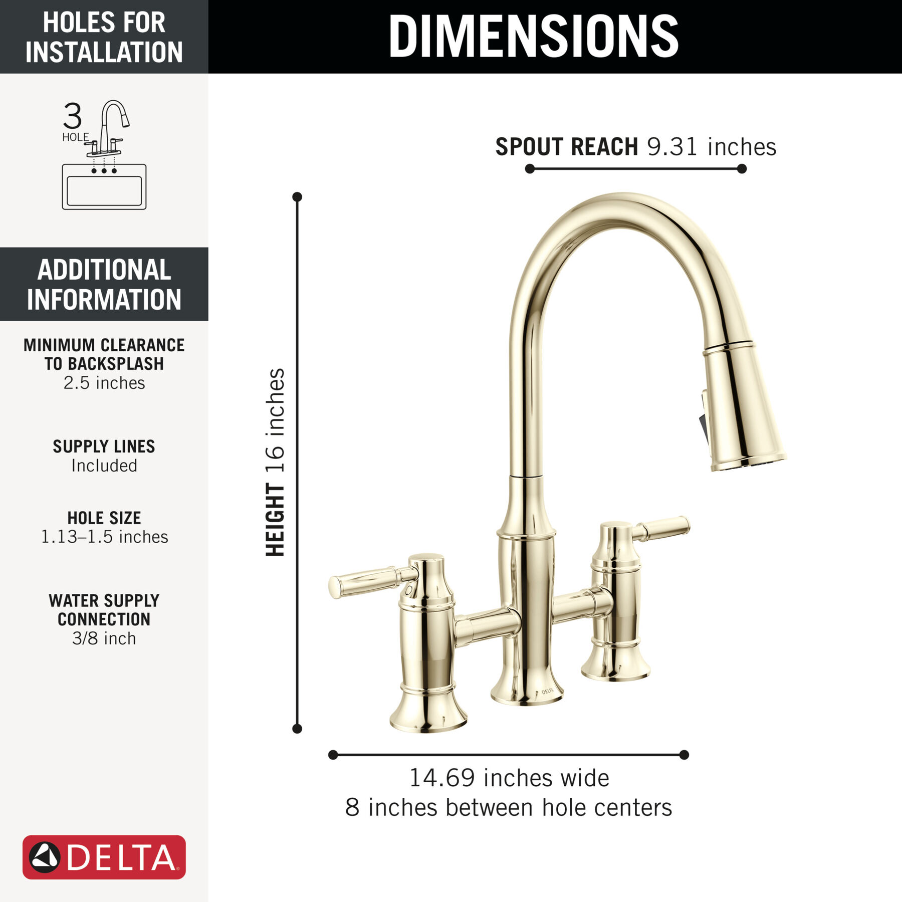 Two Handle Pull-Down Bridge Kitchen Faucet in Lumicoat® Polished Nickel ...
