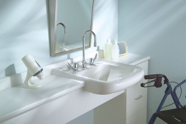 Two Handle Widespread Lavatory Faucet with Gooseneck Spout - Less Pop ...