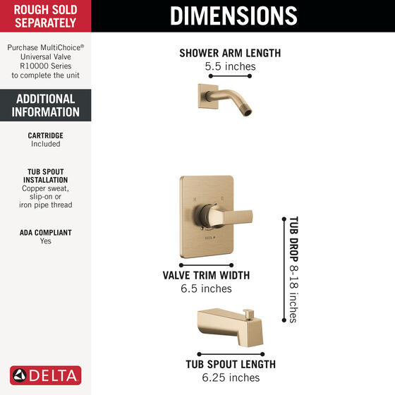 Monitor 14 Series Tub & Shower - Less Head in Champagne Bronze T14437 ...