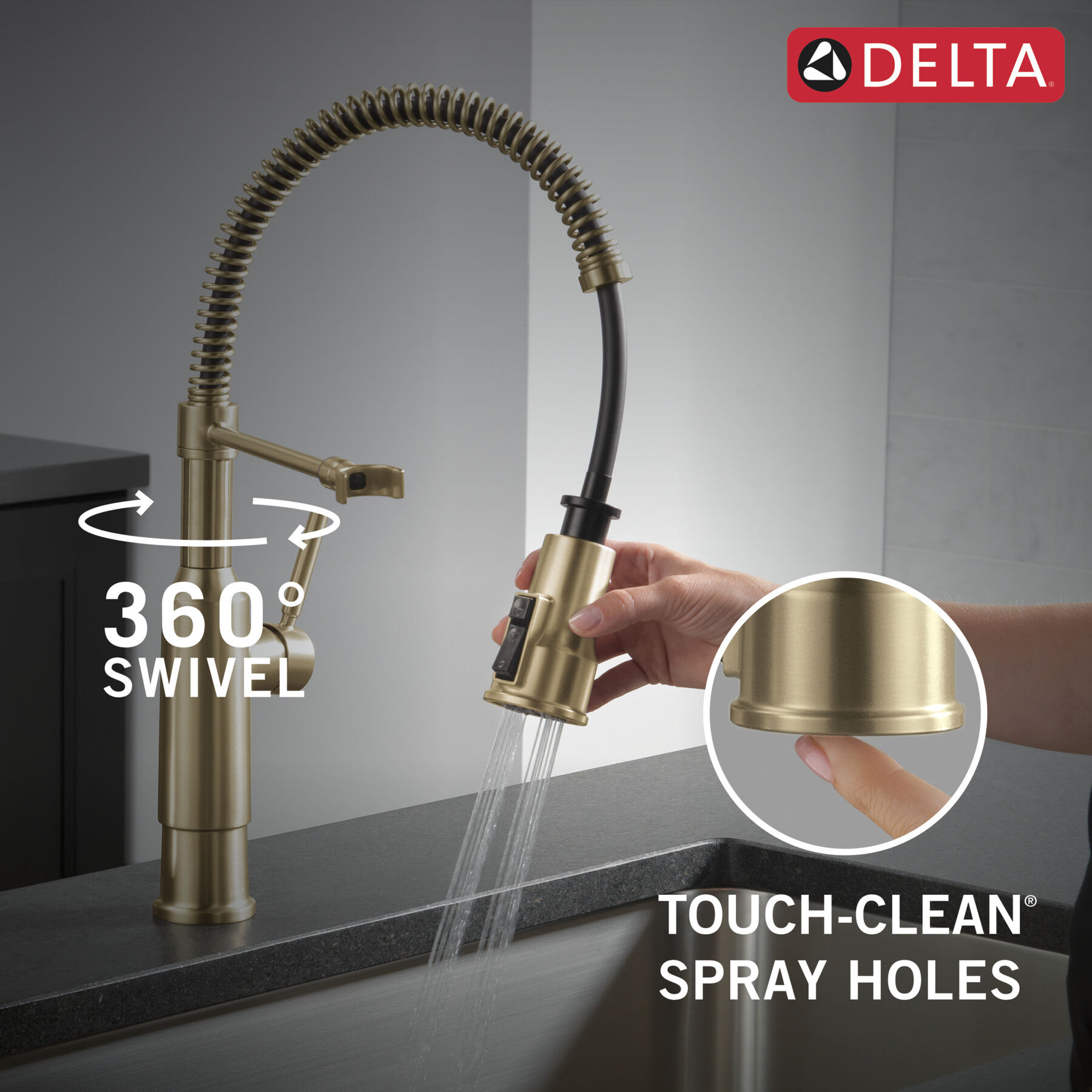 Single-Handle Pull-Down Spring Kitchen Faucet in Champagne Bronze ...