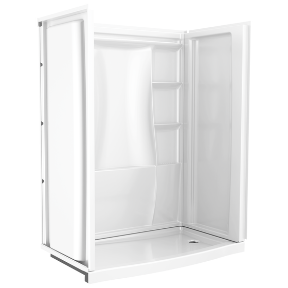 60 x 32" Curved Alcove Shower Base with Right Drain in High Gloss White ...