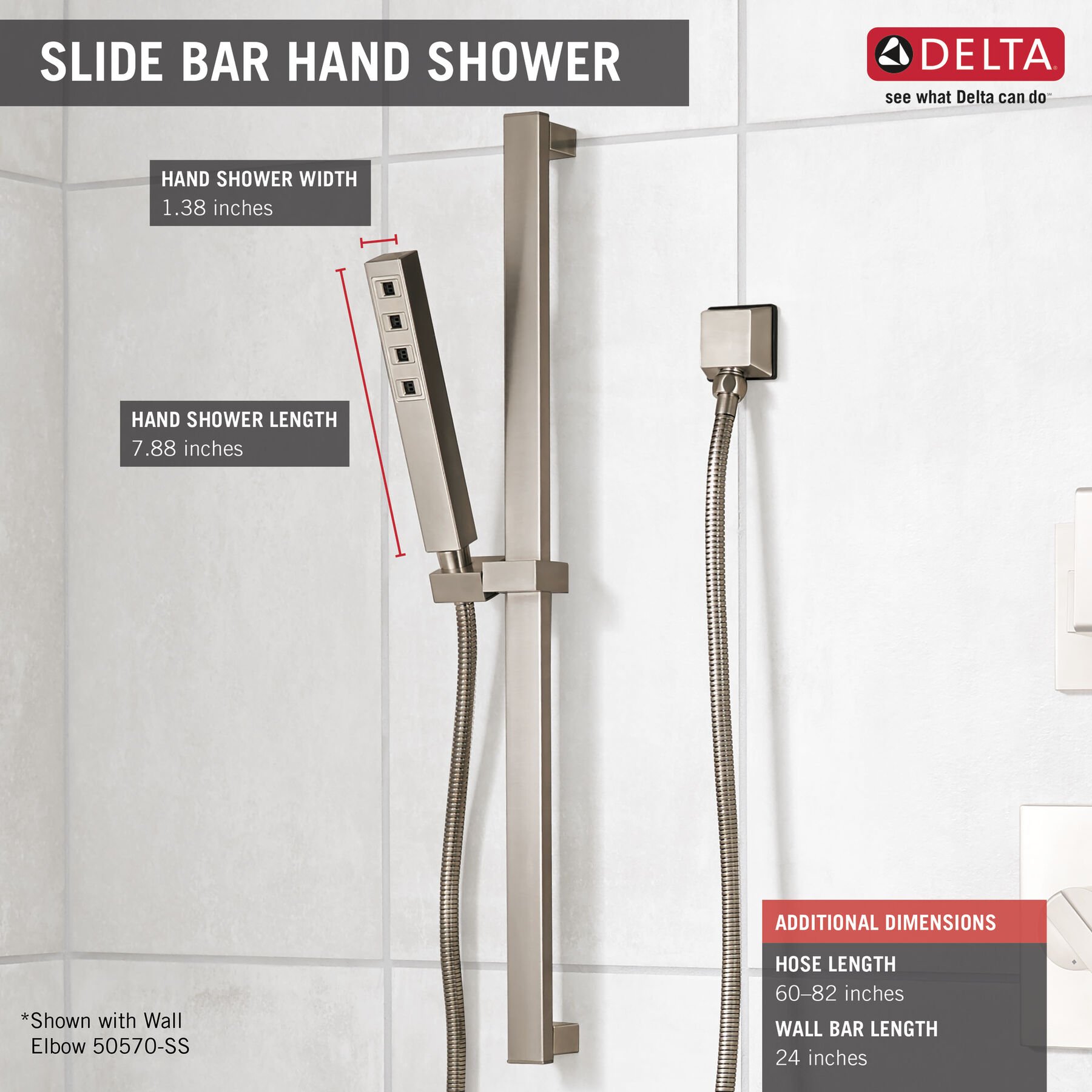 H2Okinetic® Single-Setting Slide Bar Hand Shower in Stainless 51567-SS ...