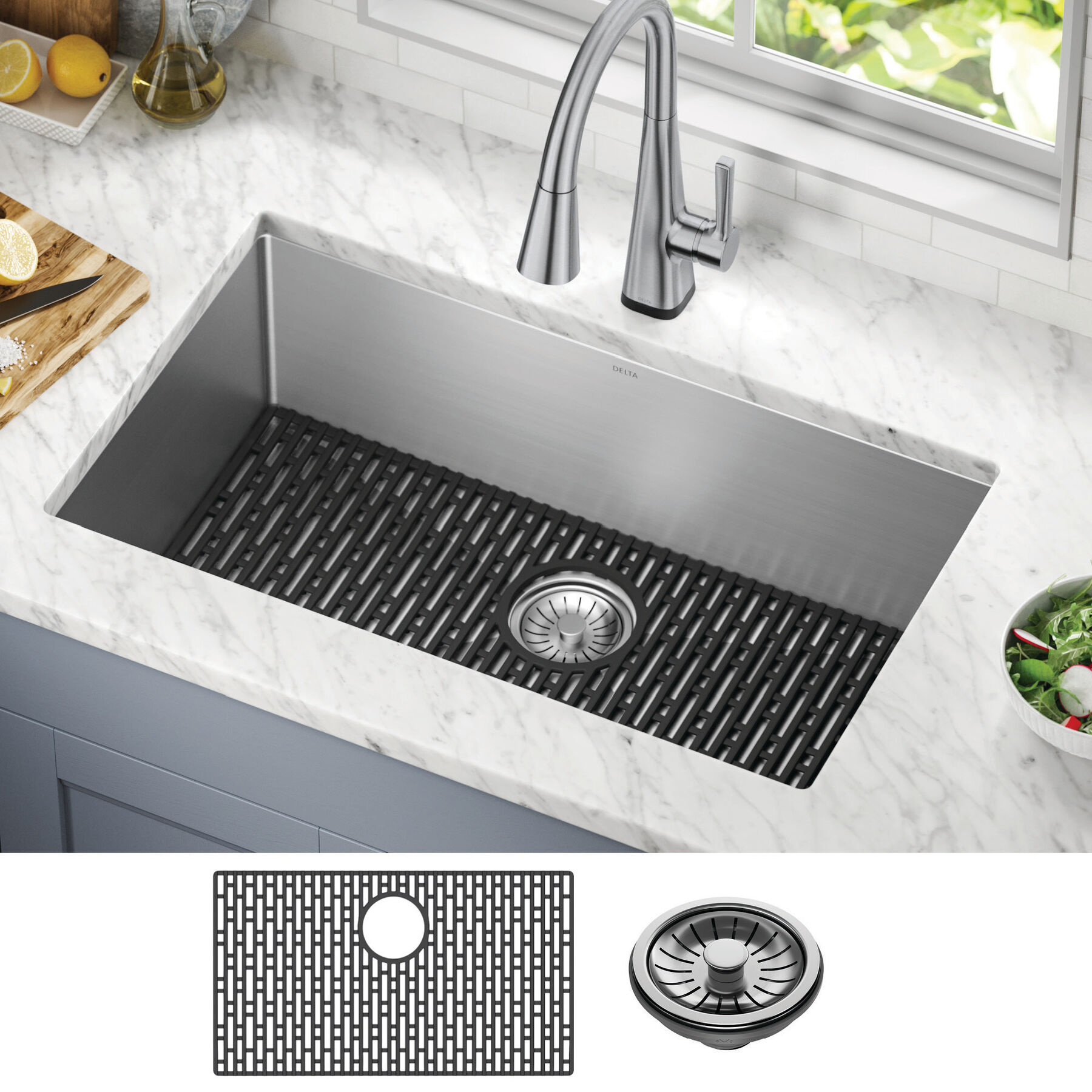 32” Undermount Stainless Steel Single Bowl Kitchen Sink with ...
