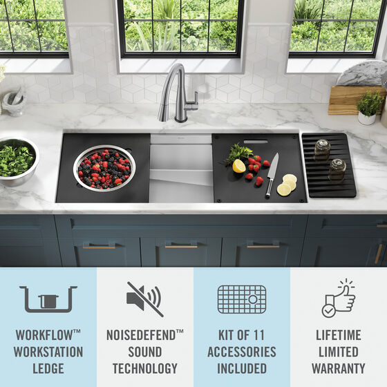 45” Workstation Undermount Single Bowl 16 Gauge Stainless Steel Kitchen ...