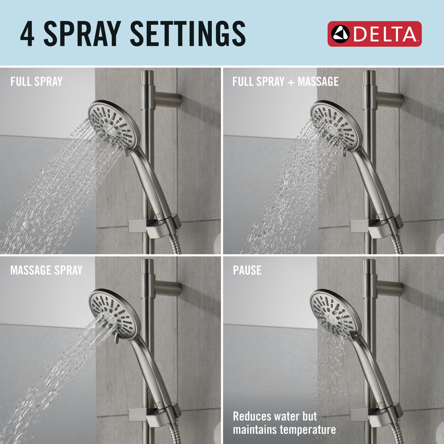 Hand Shower 1.75 GPM w/Slide Bar 4S in Stainless 51361-SS | Delta Faucet