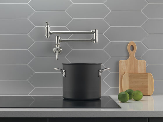 Traditional Wall Mount Pot Filler in Stainless 1177LF-SS | Delta Faucet