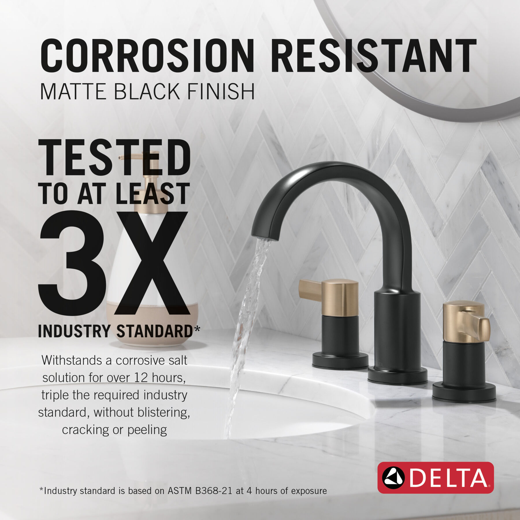 Two Handle Widespread Bathroom Faucet in Matte Black / Champagne Bronze 35855LF-GZ | Delta Faucet