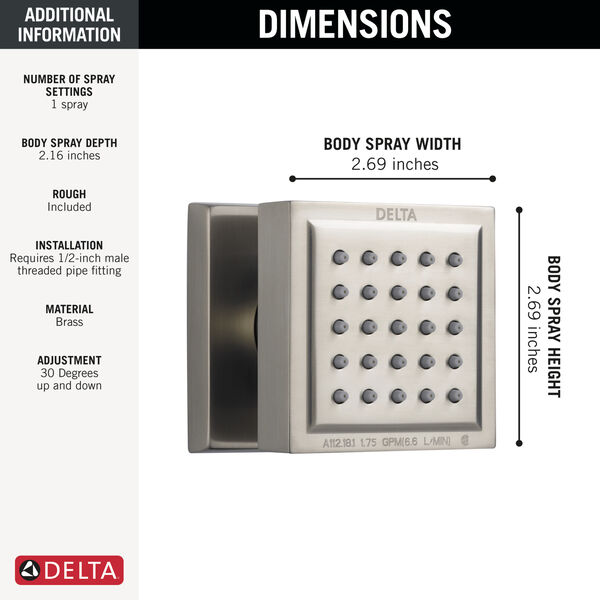 Surface Mount Body Spray in Lumicoat® Stainless 50150-SS-PR | Delta Faucet