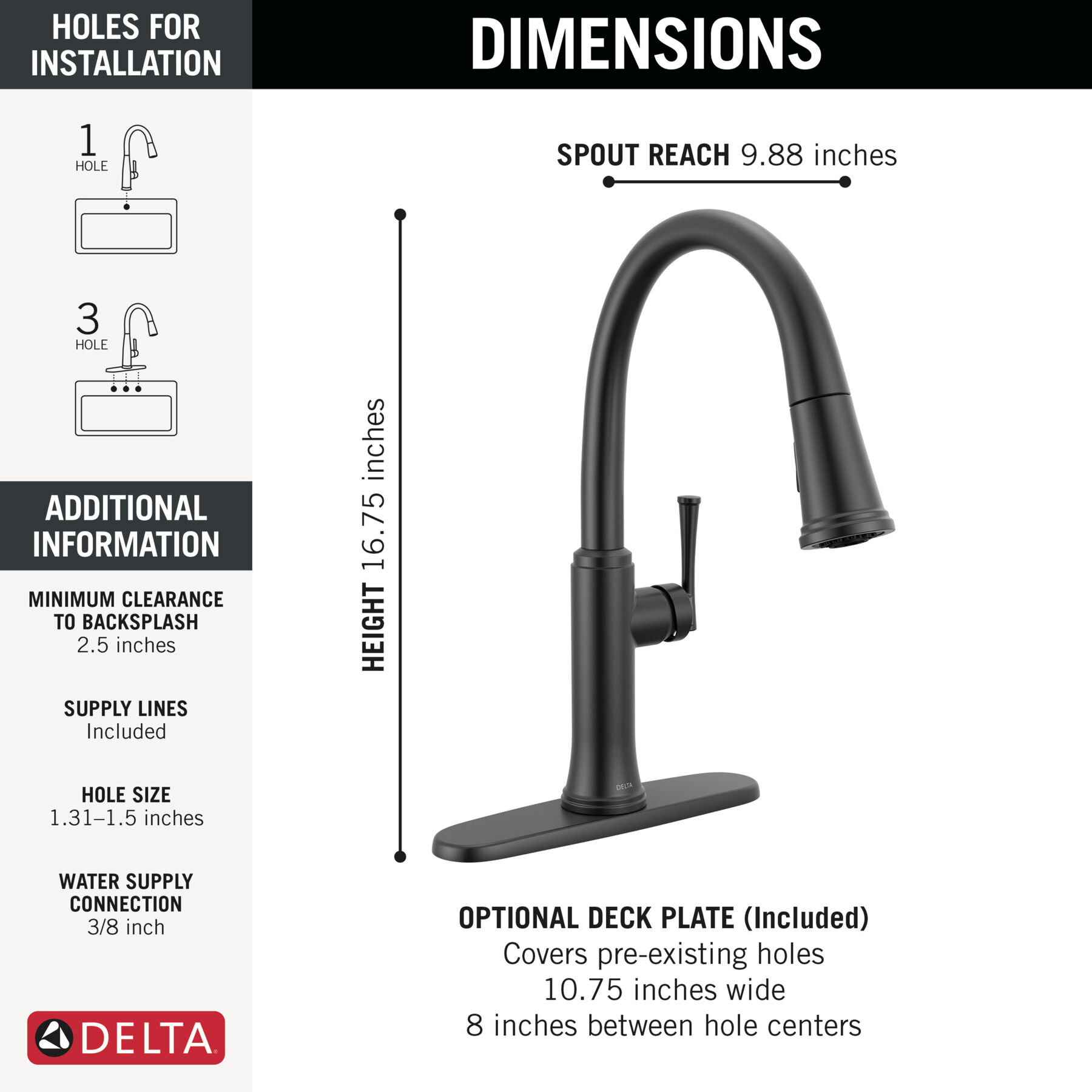 Single Handle Pull-Down Kitchen Faucet in Matte Black 19842-BL-DST ...