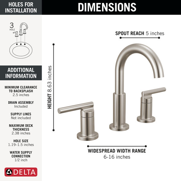 Two Handle Widespread Lavatory Faucet in Stainless 35859LF-SS | Delta Faucet