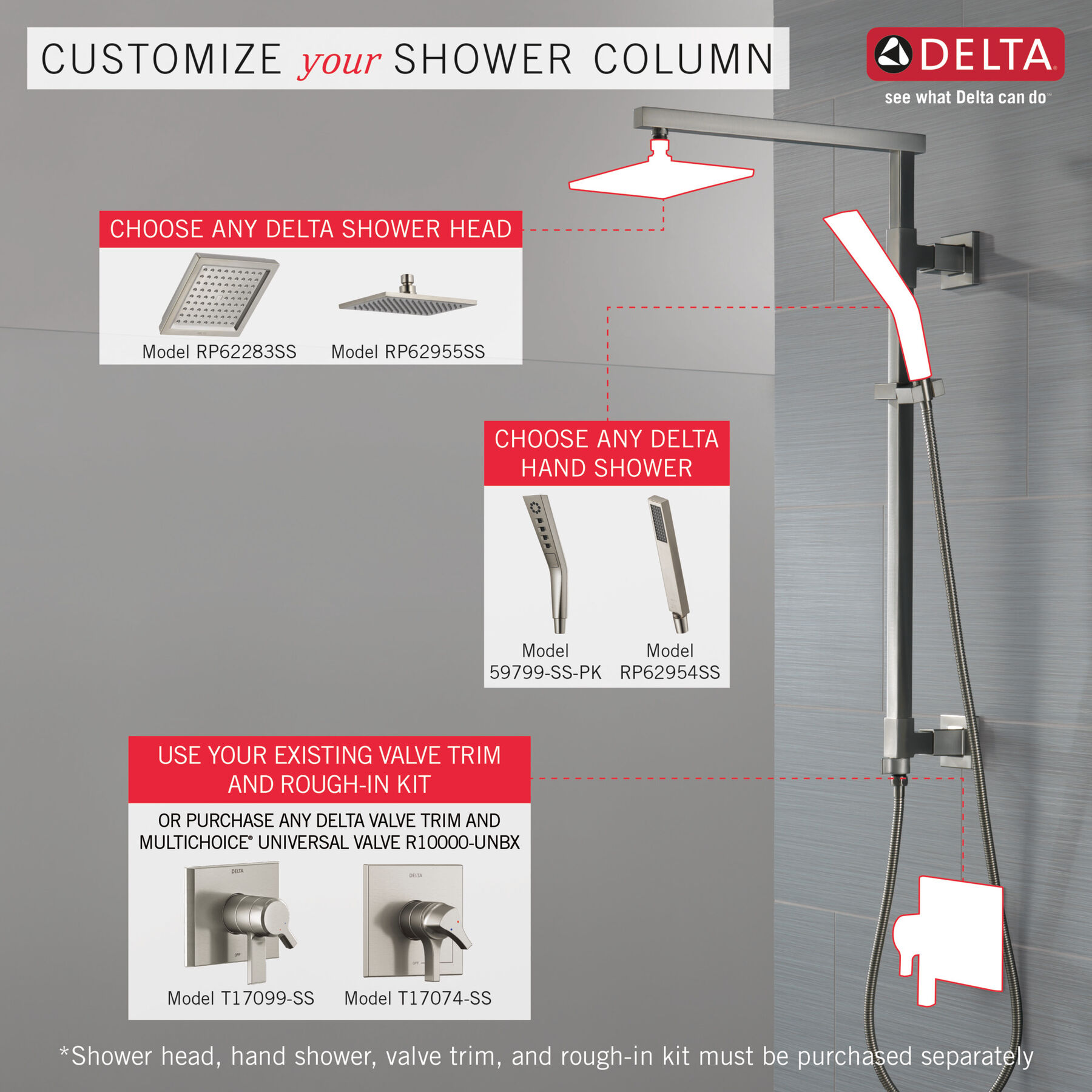 Shower Column 18" Angular (Recertified) in Stainless 58410-SS-R | Delta ...