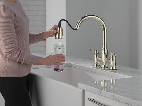 Two Handle Pull-Down Bridge Kitchen Faucet in Lumicoat® Polished Nickel ...