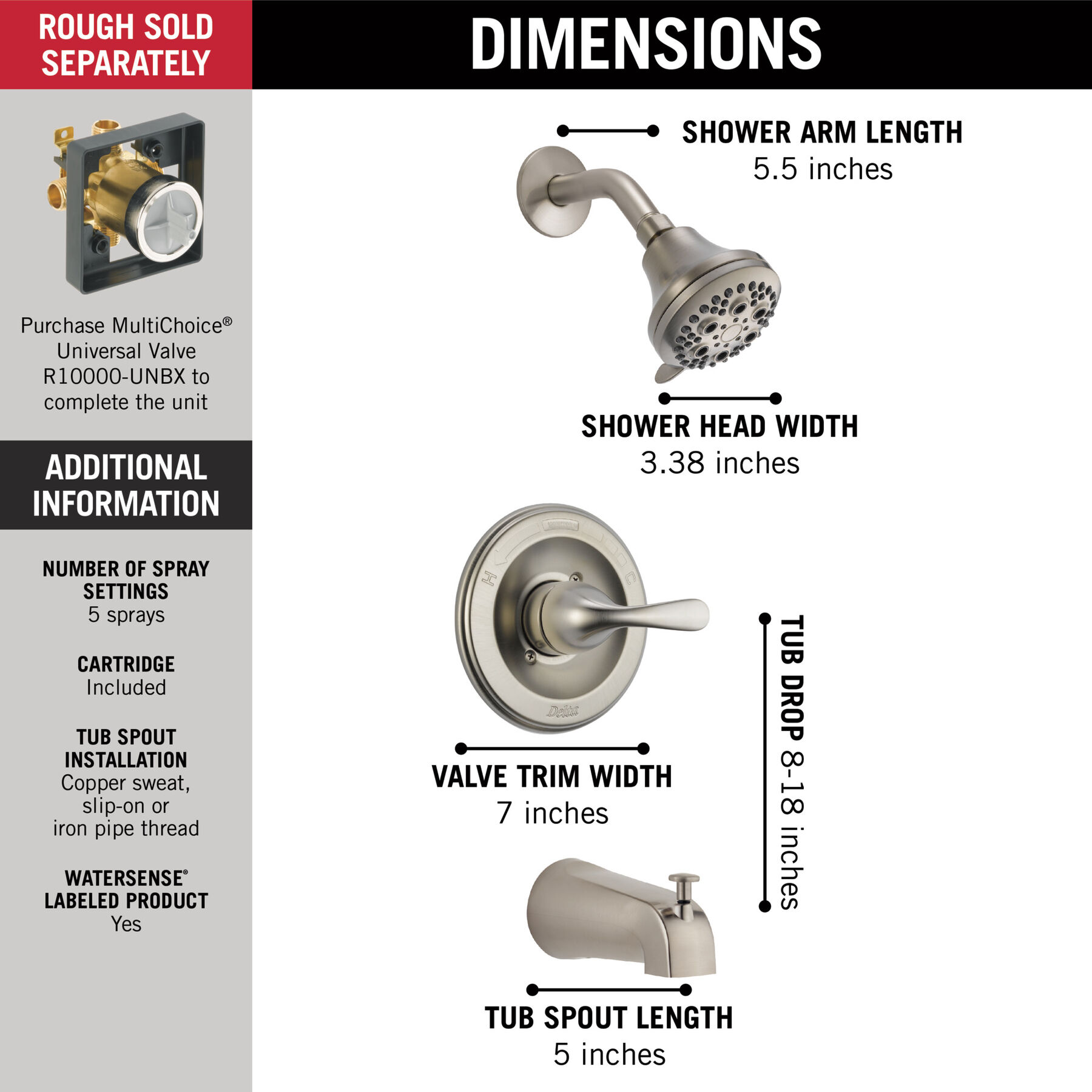 Monitor® 13 Series Tub & Shower Trim in Stainless T13420-SS | Delta Faucet