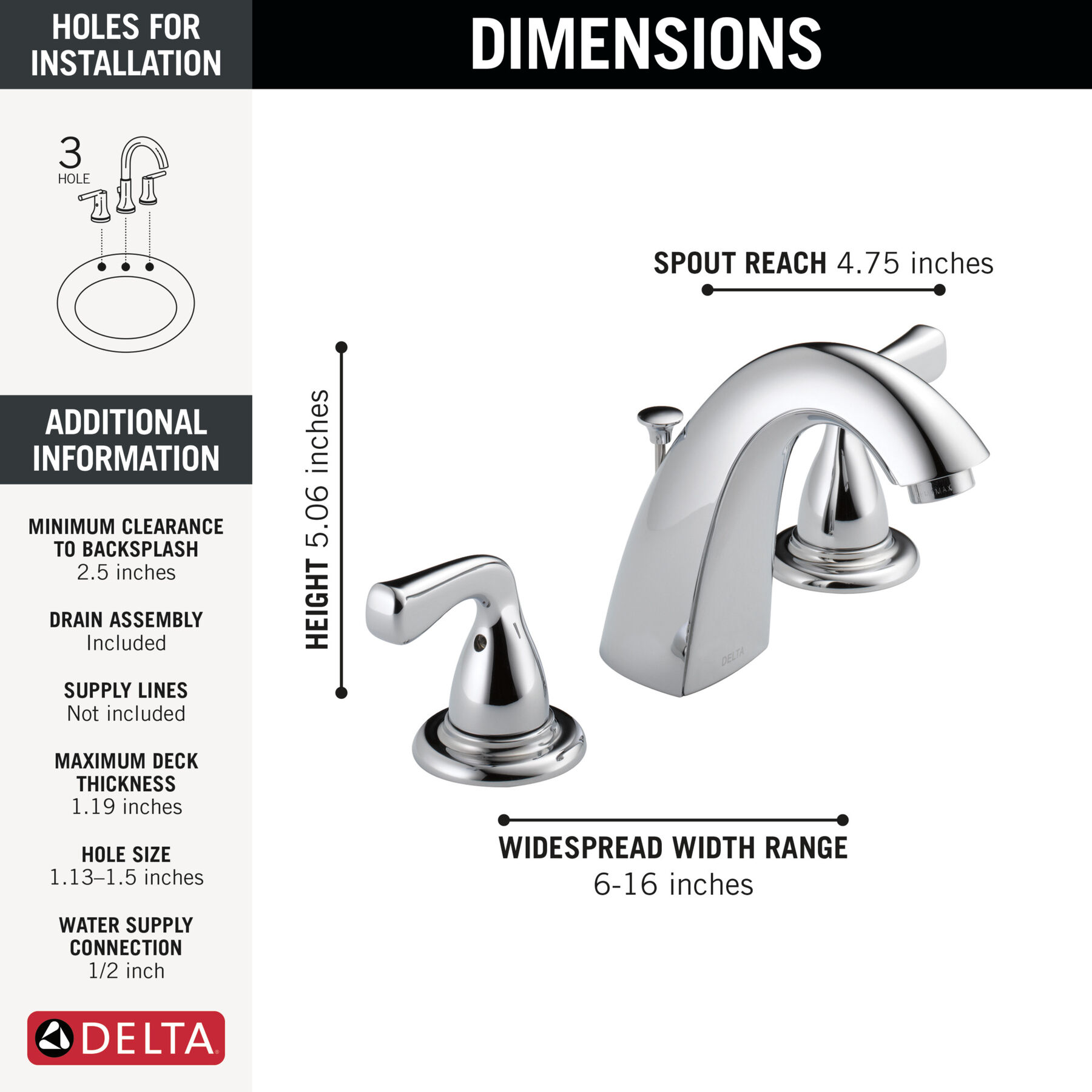 Two Handle Widespread Bathroom Faucet in Chrome B3511LF-PPU-ECO | Delta ...