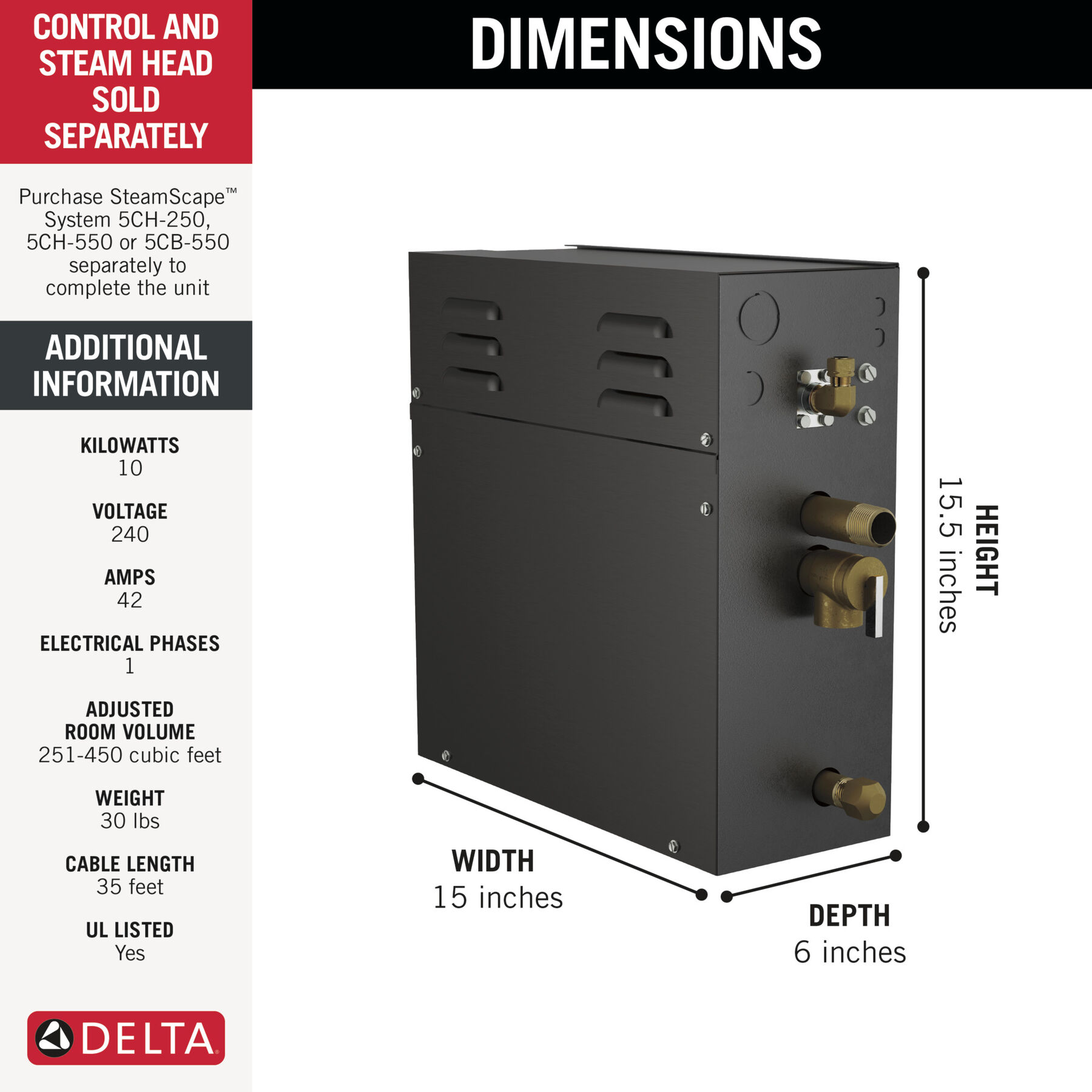 SteamScape™ 10kW Steam Generator - 240V 1ph 5GE-SMP10-240-1 | Delta Faucet