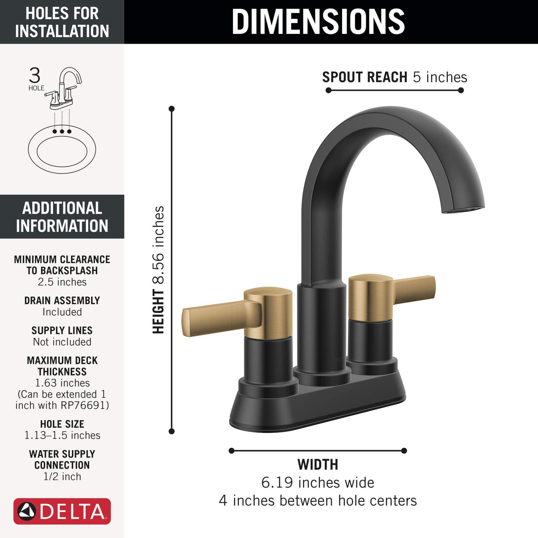 Two Handle Centerset Bathroom Faucet in Matte Black / Champagne Bronze 25855LF-GZ | Delta Faucet
