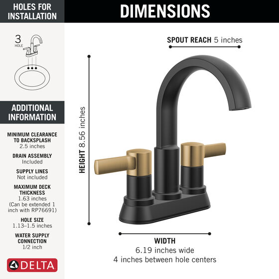 Two Handle Centerset Bathroom Faucet in Matte Black / Champagne Bronze 25855LF-GZ | Delta Faucet