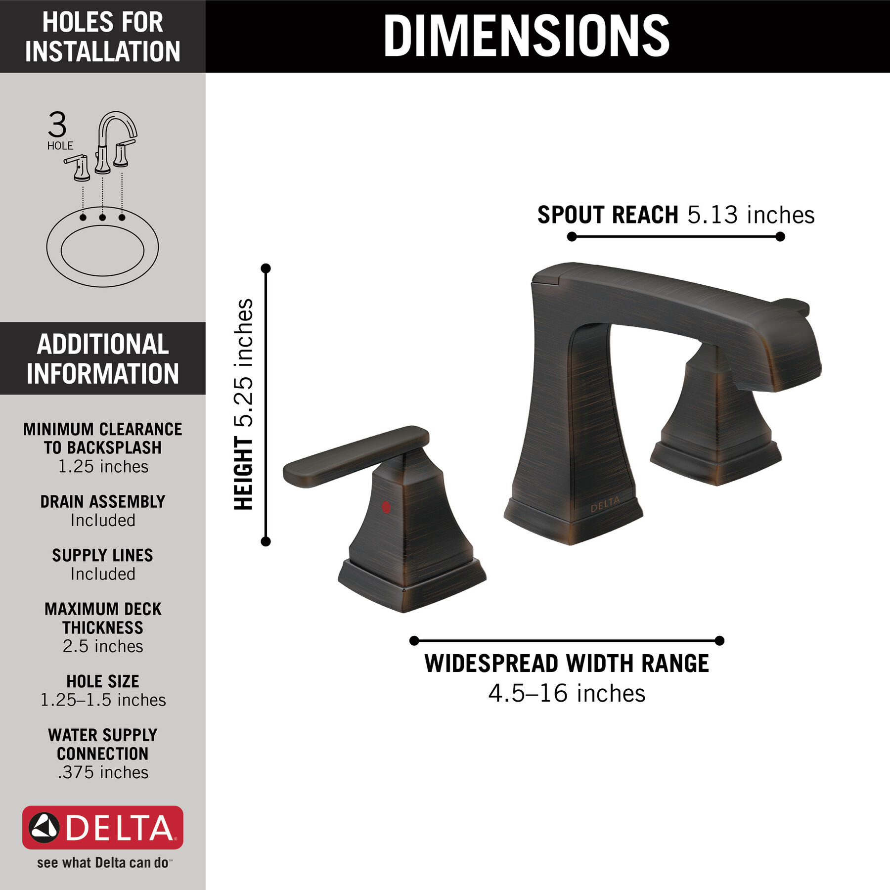 Two Handle Widespread Bathroom Faucet with EZ Anchor® in Venetian Bronze 3564-RBMPU-DST | Delta ...