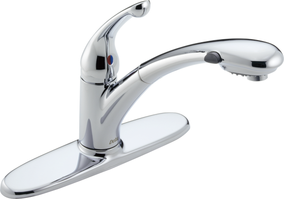 Single Handle Pull-Out Kitchen Faucet in Chrome 470-DST | Delta Faucet