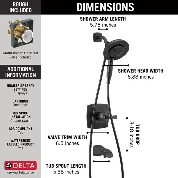 In2ition® Tub/Shower Rough & Trim 1L (Recertified) in Matte Black ...
