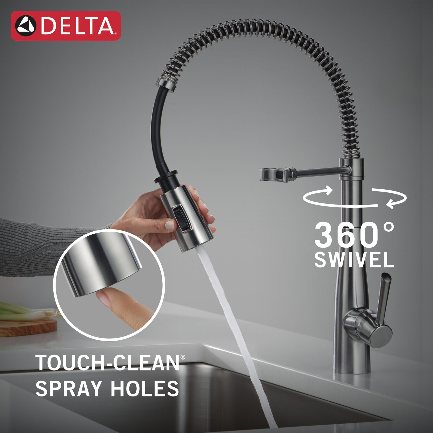 Single-Handle Pull-Down Spring Kitchen Faucet in Arctic Stainless 9613 ...