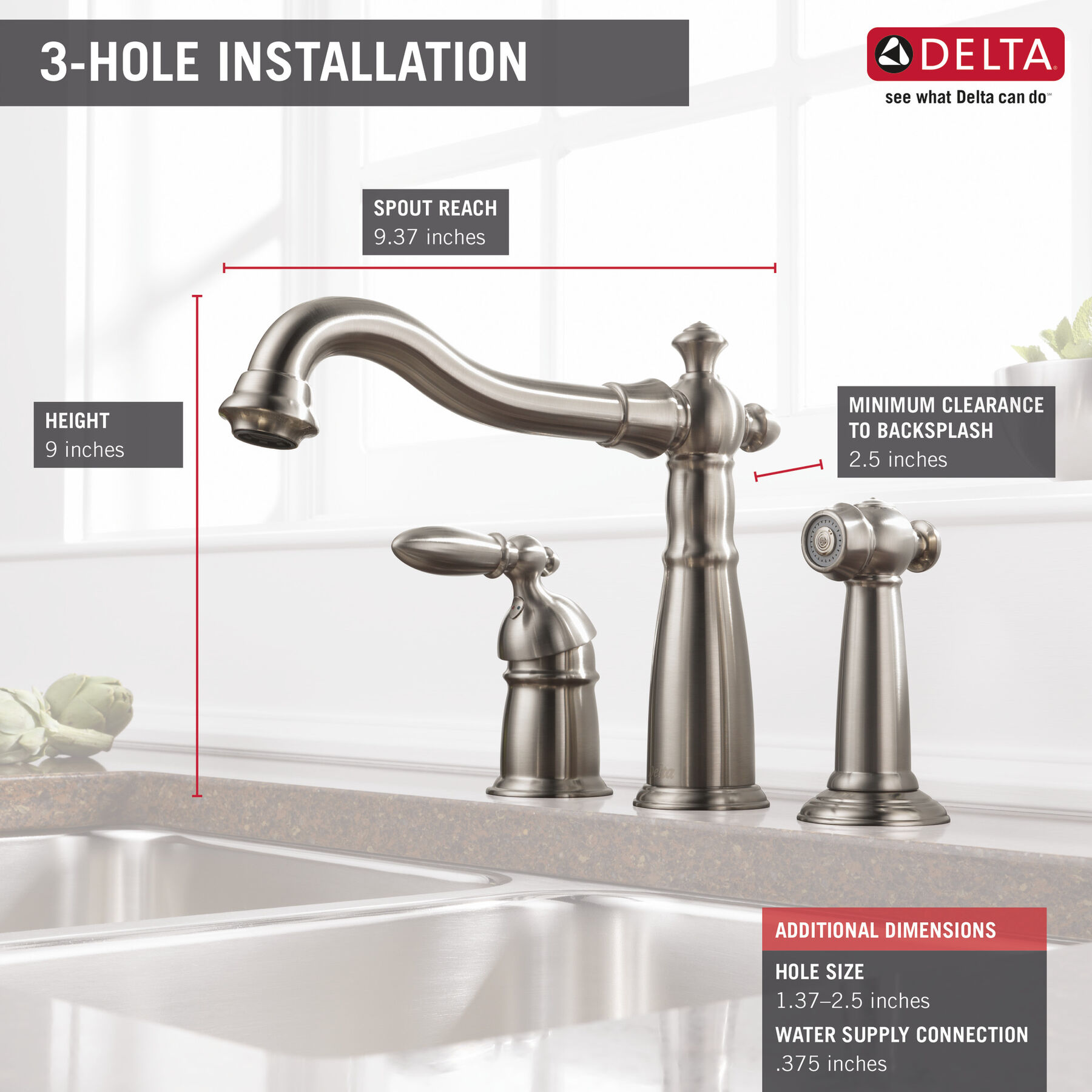 Single Handle Kitchen Faucet with Spray in Stainless 155-SS-DST | Delta ...