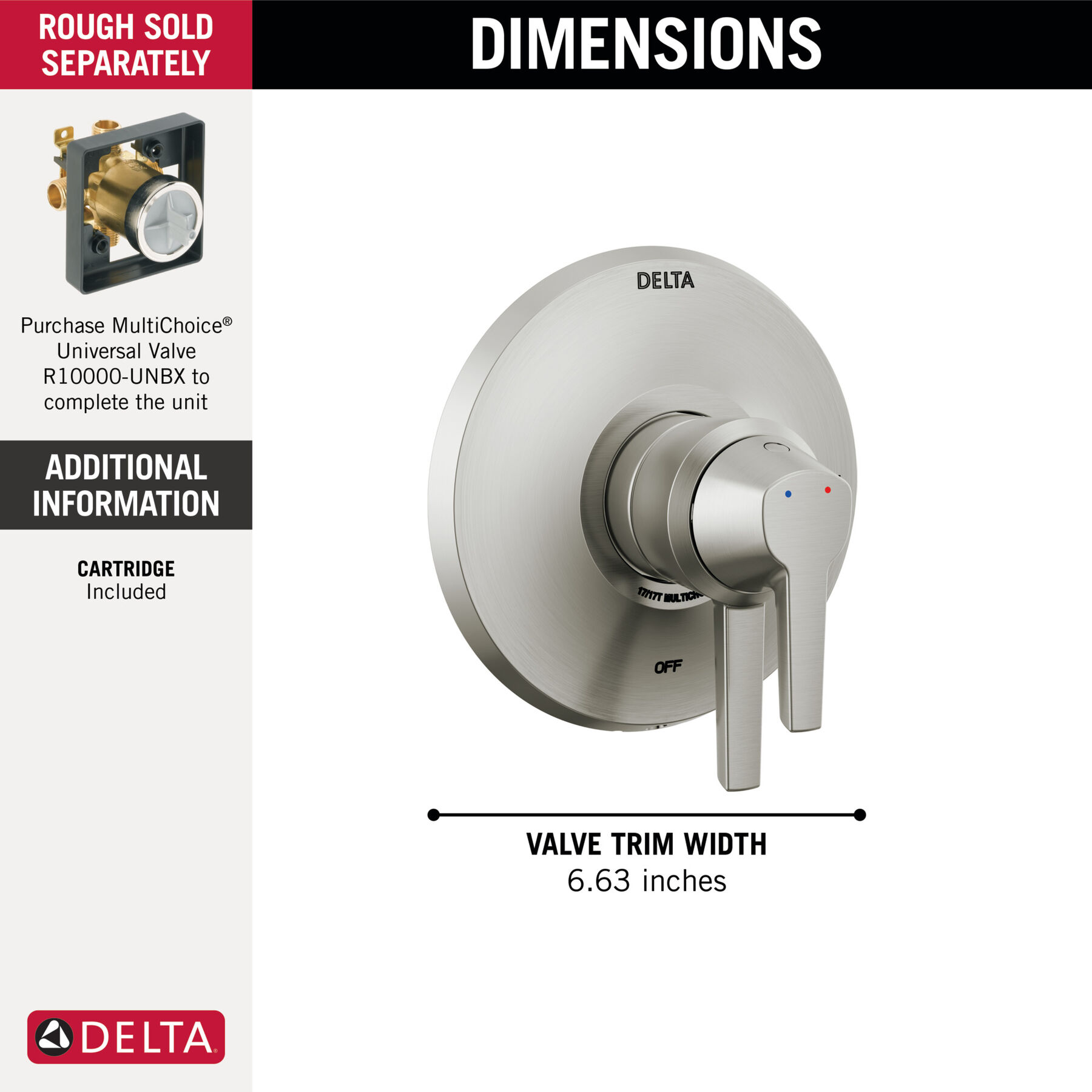 17 Series Valve Only Trim in Lumicoat® Stainless T17072-SS-PR | Delta ...