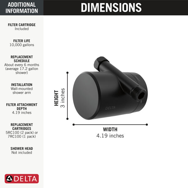 Standard Shower Filter Attachment in Matte Black 7SF100-BL | Delta Faucet