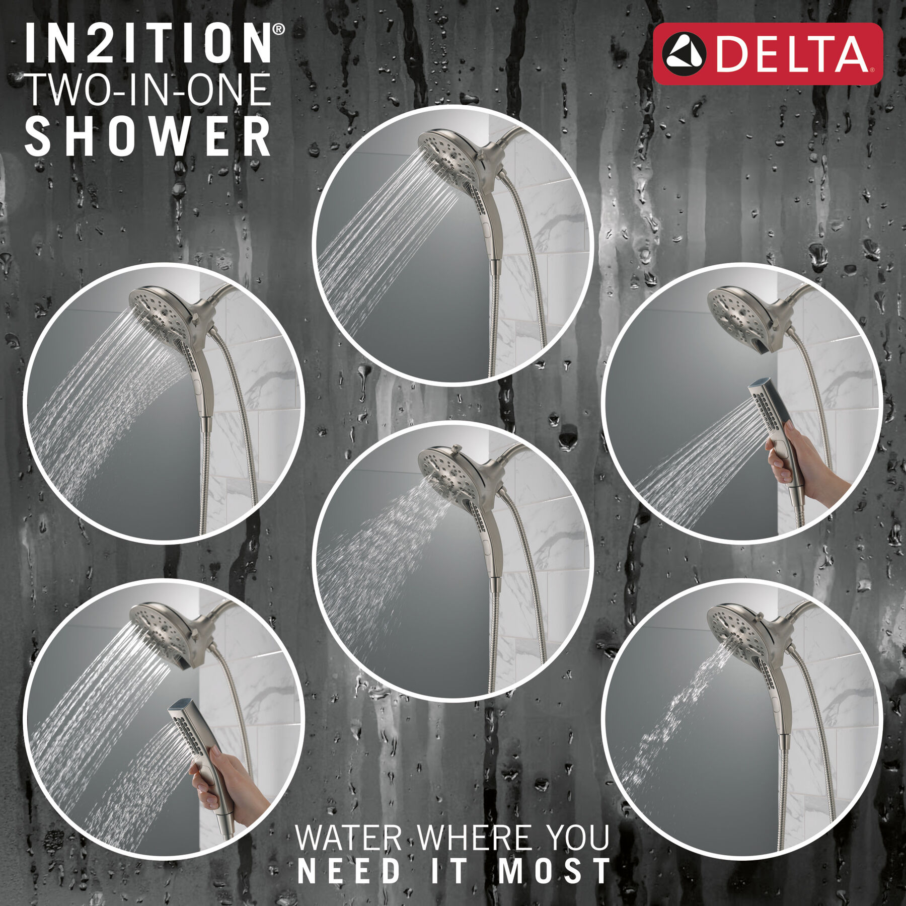 H2Okinetic® In2ition® 5-Setting Two-In-One Shower in Lumicoat ...