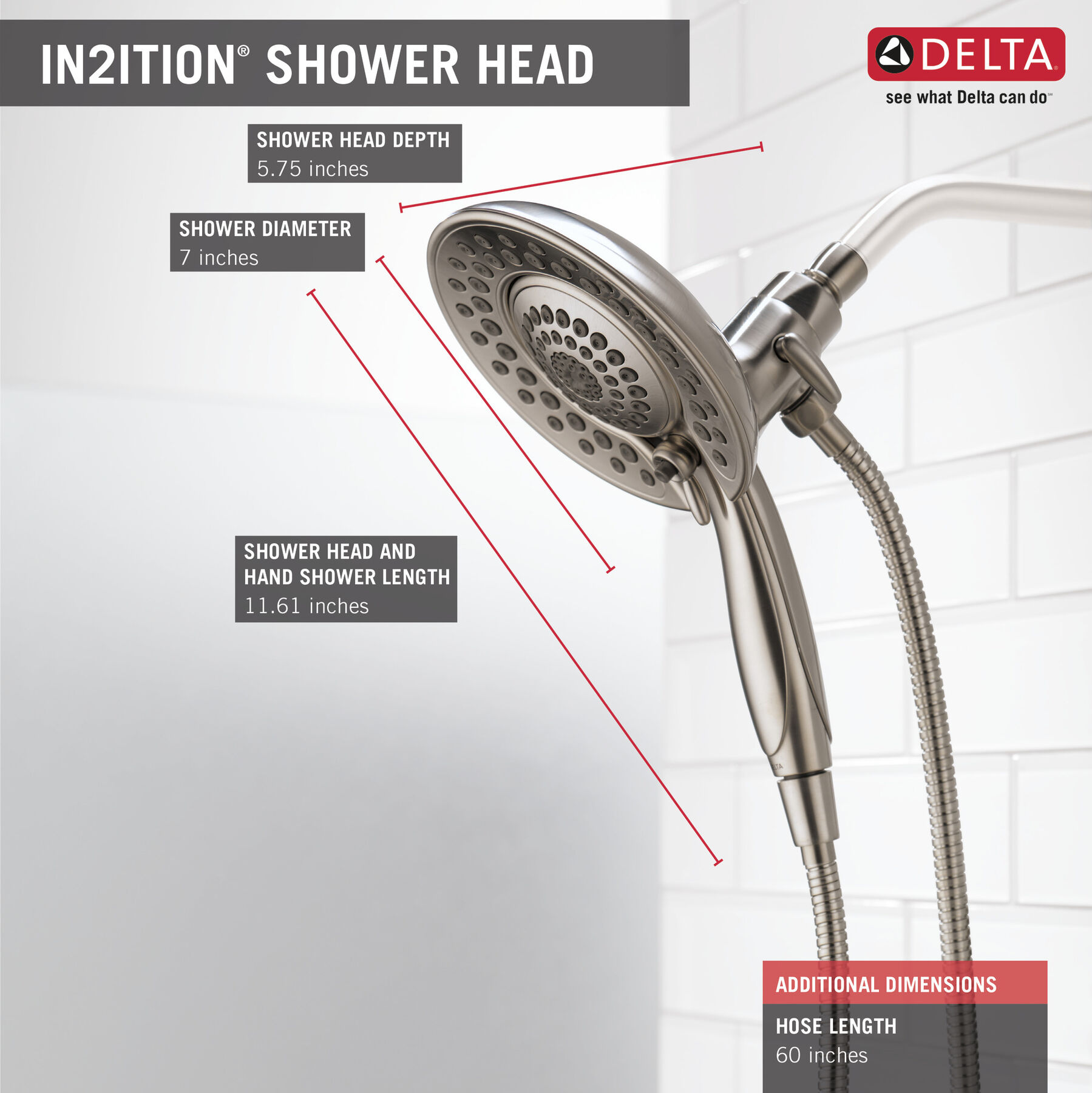 In2ition® 5-Setting Two-in-One Shower in Stainless 58569-SS-PK | Delta ...