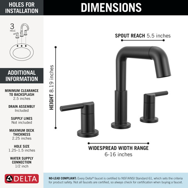Two Handle Widespread Pull-Down Bathroom Faucet in Matte Black 35849LF-BLPD | Delta Faucet