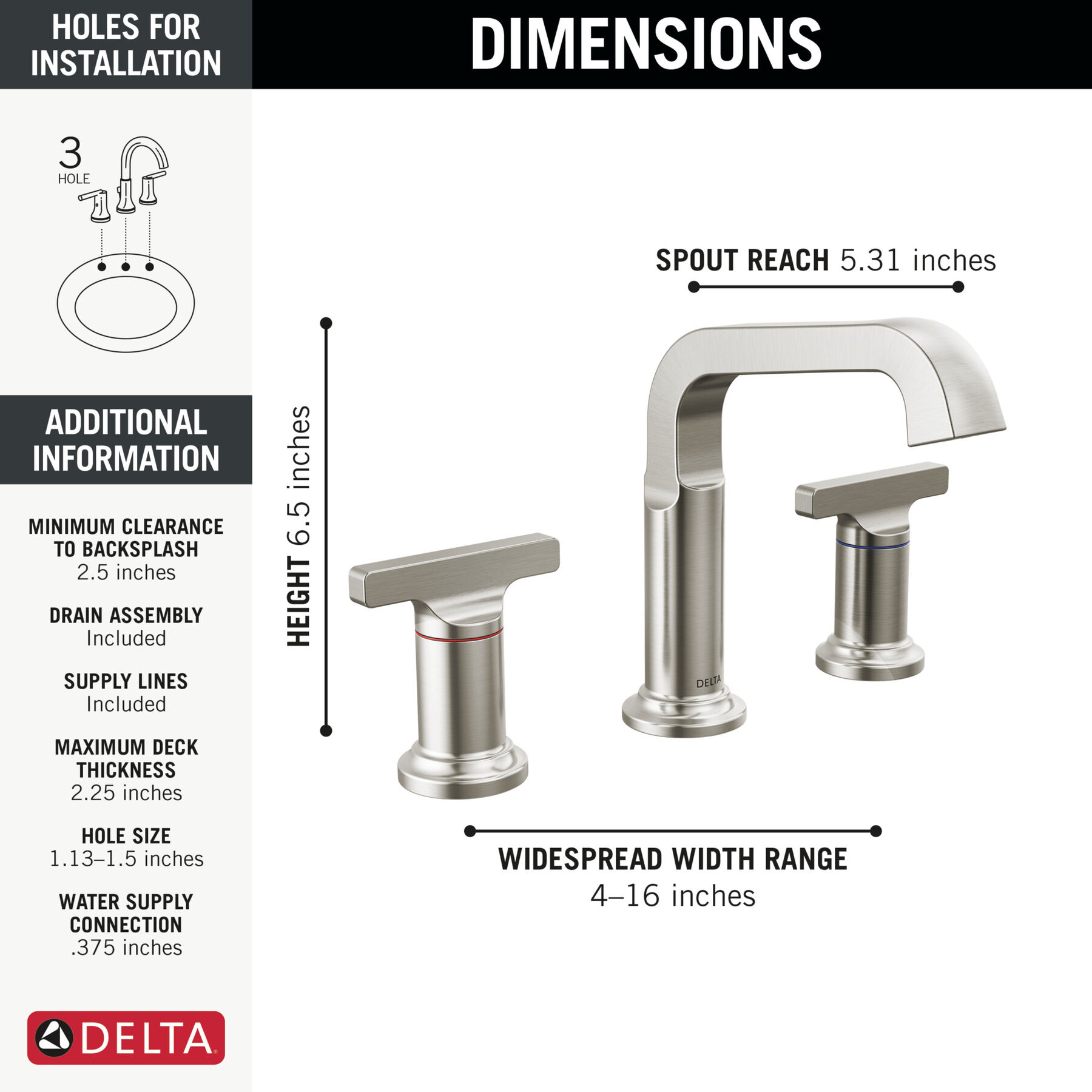 Two Handle Widespread Bathroom Faucet in Lumicoat® Stainless 35587-SS-PR-DST | Delta Faucet