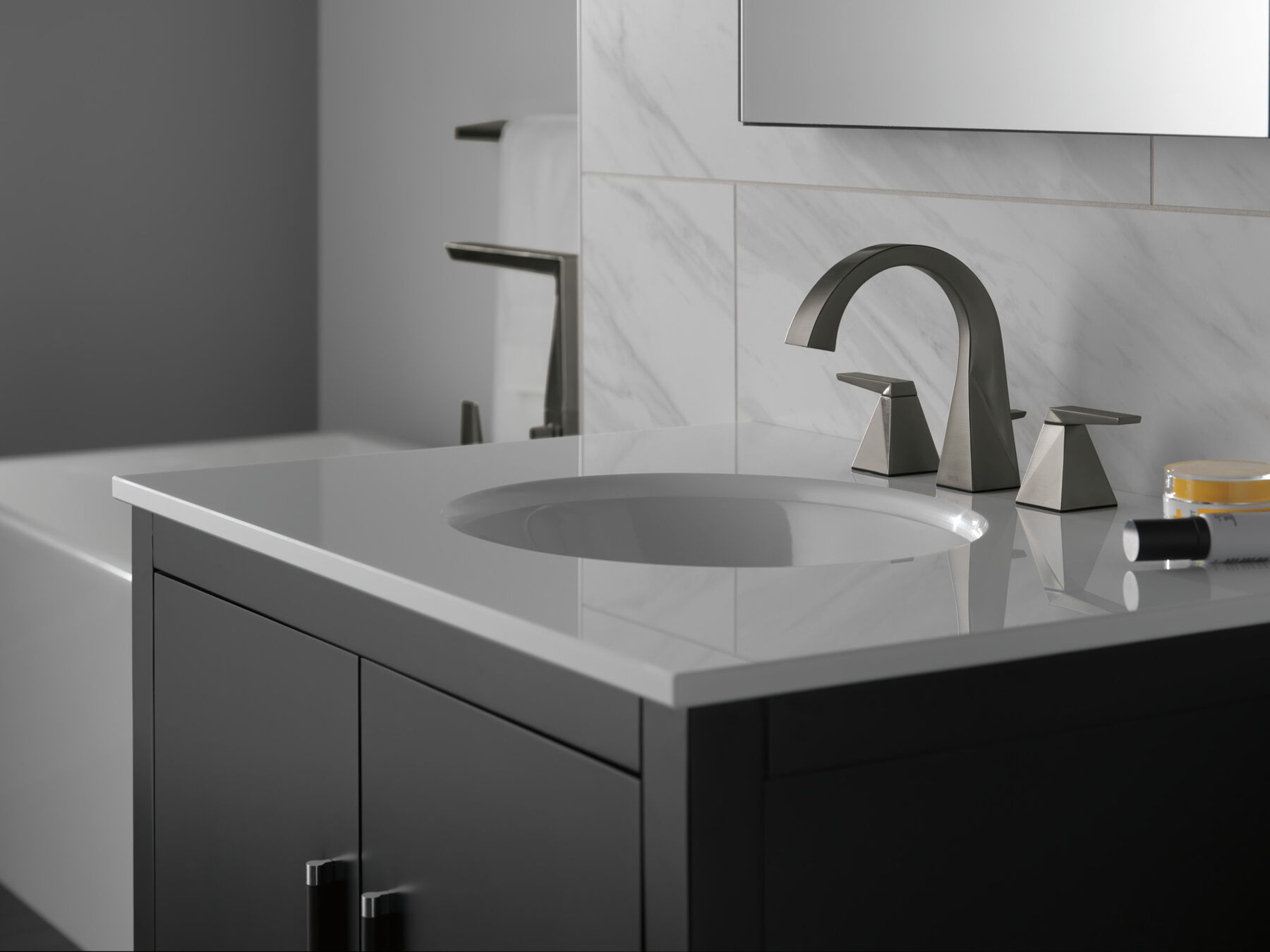 Two Handle Widespread Bathroom Faucet in Lumicoat® Black Stainless 35546-KS-PR-MPU-DST | Delta ...