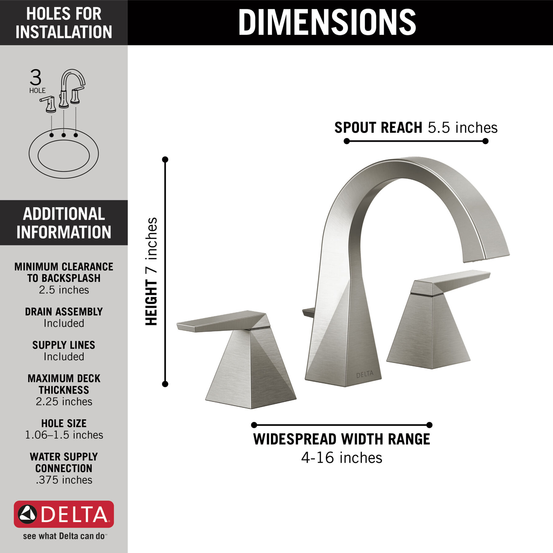 Two Handle Widespread Bathroom Faucet in Lumicoat® Stainless 35546-SS-PR-MPU-DST | Delta Faucet