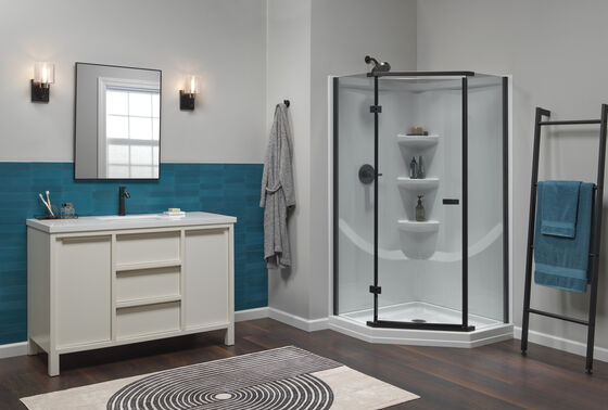 38x38 Corner Shower Bundle with Door - Classic Neo with Direct-to-Stud ...