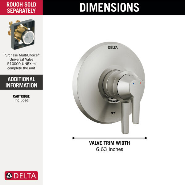 17 Series Valve Only Trim in Lumicoat Stainless T17072-SS-PR | Delta Faucet