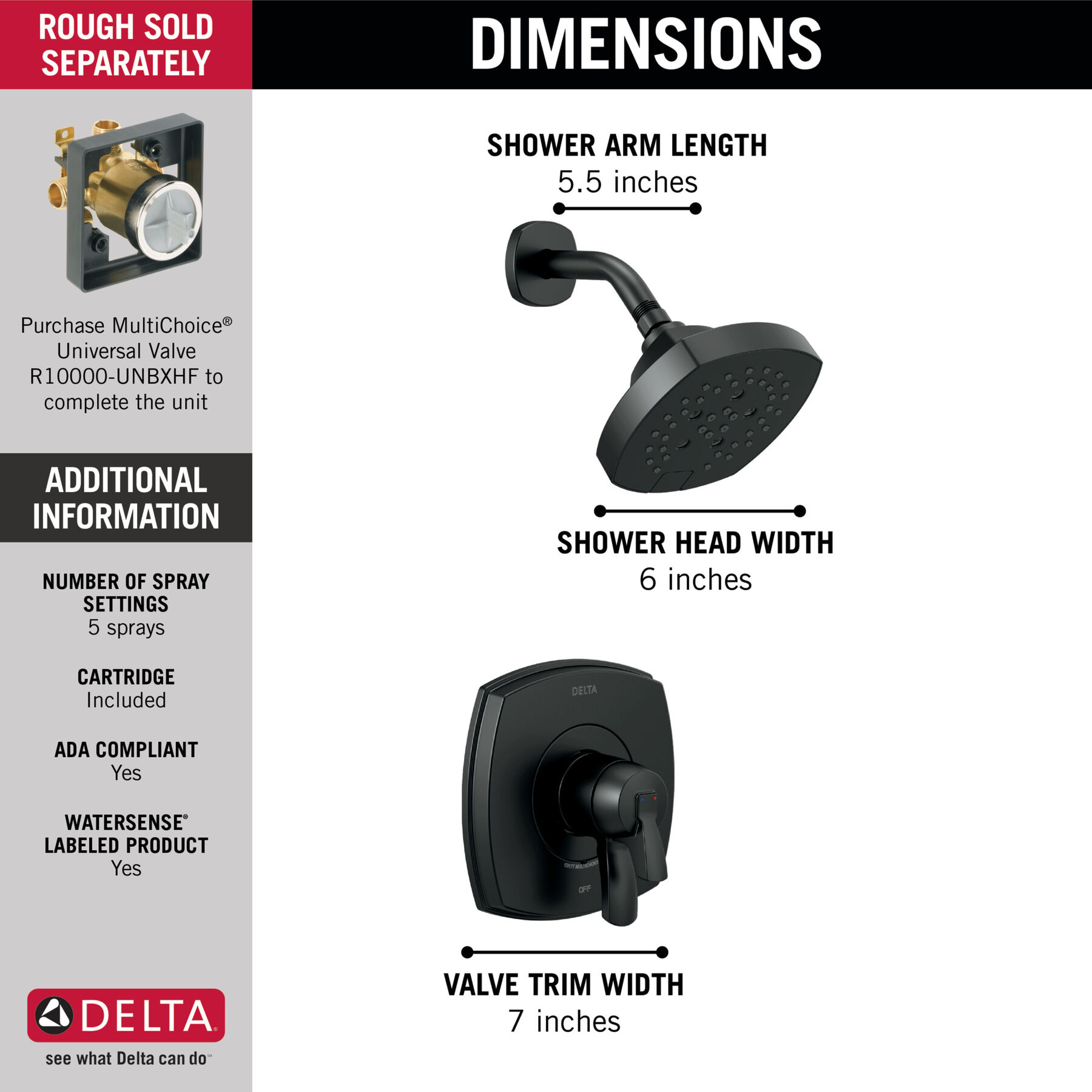 17 Series Shower Only in Matte Black T17276-BL | Delta Faucet