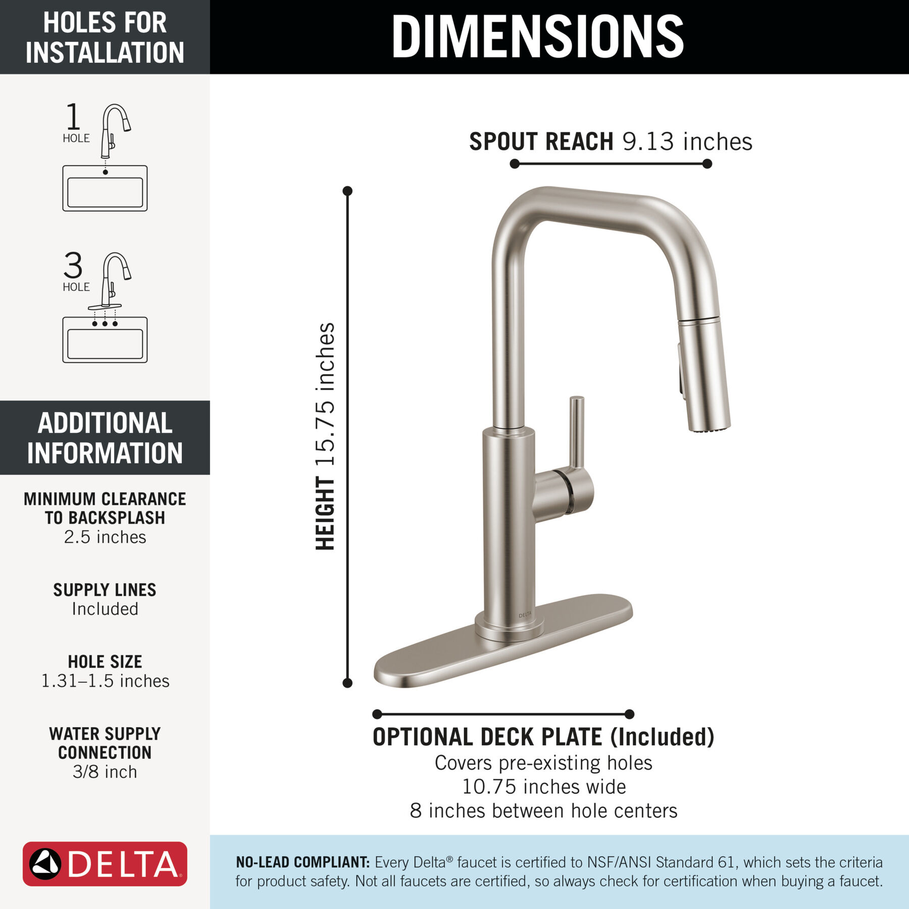Single Handle Pull-Down Kitchen Faucet in Stainless 19868LF-SS | Delta ...