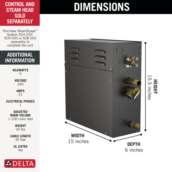 SteamScape™ 5kW Steam Generator - 240V 1ph 5GE-SMP05-240-1 | Delta Faucet