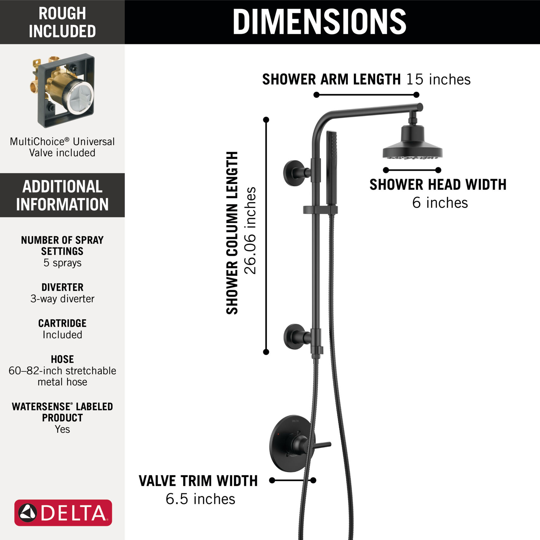 Shower Column Bundle - Round in Matte Black FVS5-EG7101-BL | Delta Faucet