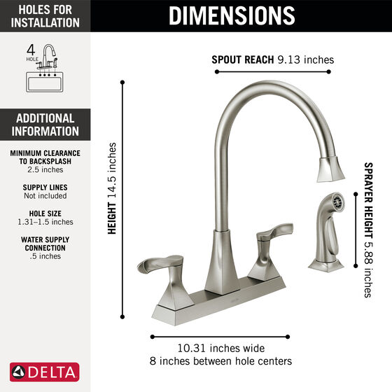 Two Handle Kitchen Faucet with Spray in Stainless 21741LF-SS | Delta Faucet