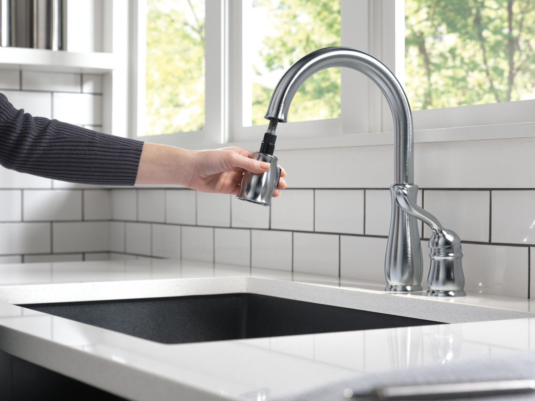 Single Handle Pull-Down Kitchen Faucet in Arctic Stainless 978-AR-DST ...
