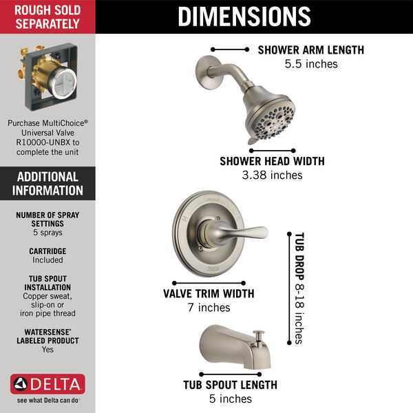Monitor® 13 Series Tub & Shower Trim in Stainless T13420-SS | Delta Faucet