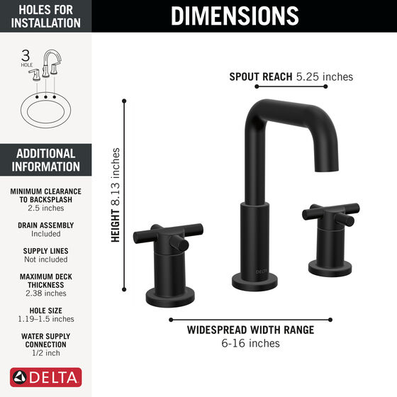 Two Handle Widespread Bathroom Faucet in Matte Black 35894LF-BL | Delta Faucet