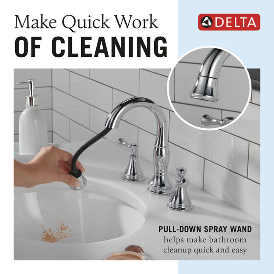 Two Handle Widespread Pull-Down Bathroom Faucet in Chrome 3597-PD-DST | Delta Faucet